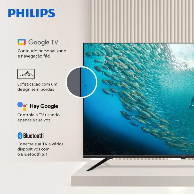 Smart TV Philips LED 65" 4K UHD Google TV Dolby Atmos 65PUG7019/78 ...